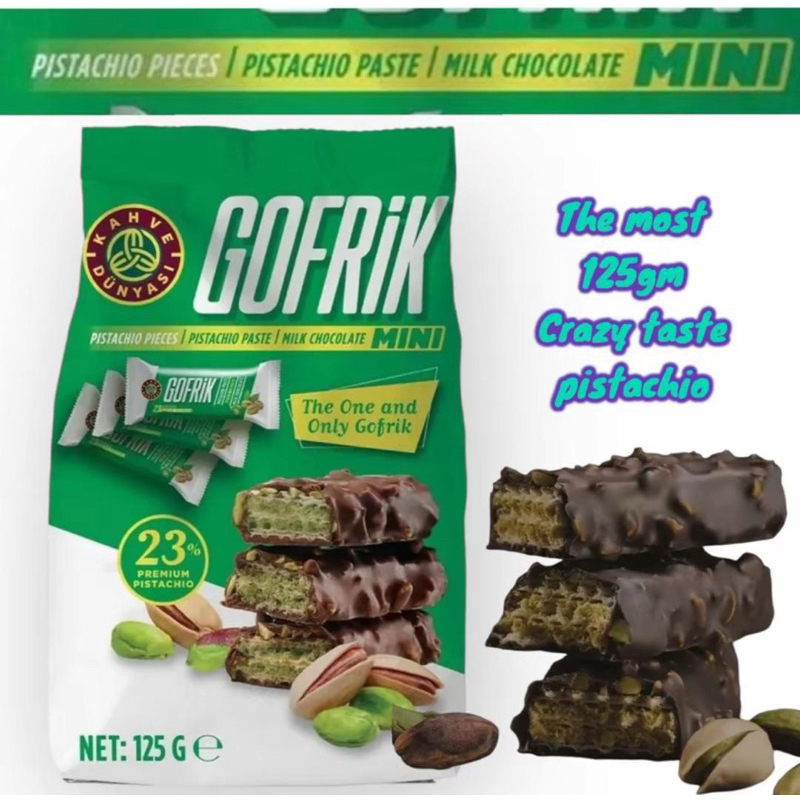 (125g) GOFRIK MINI Pistachio Paste and Milk Chocolate Wafer Snack ...