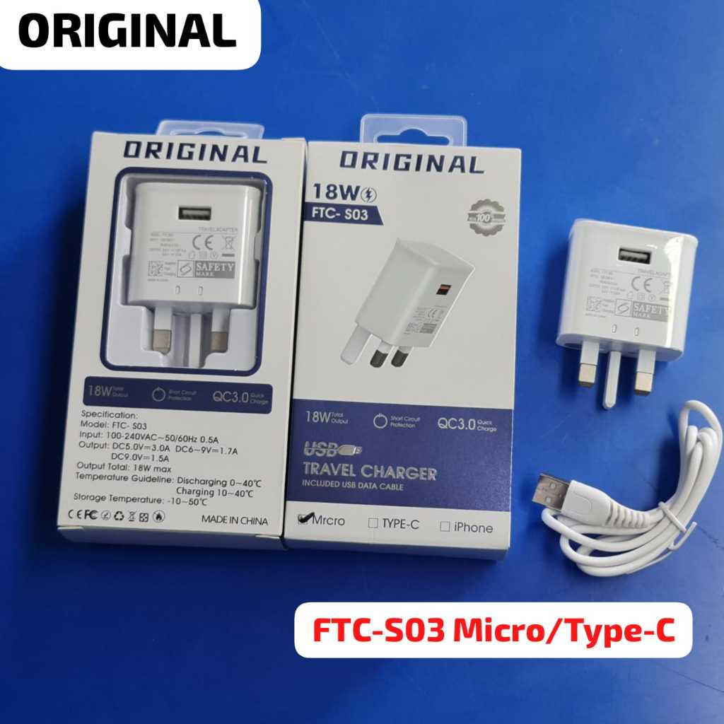 ORIGINAL FTC-S03 Fast Charge Charger With Cable | Shopee Malaysia