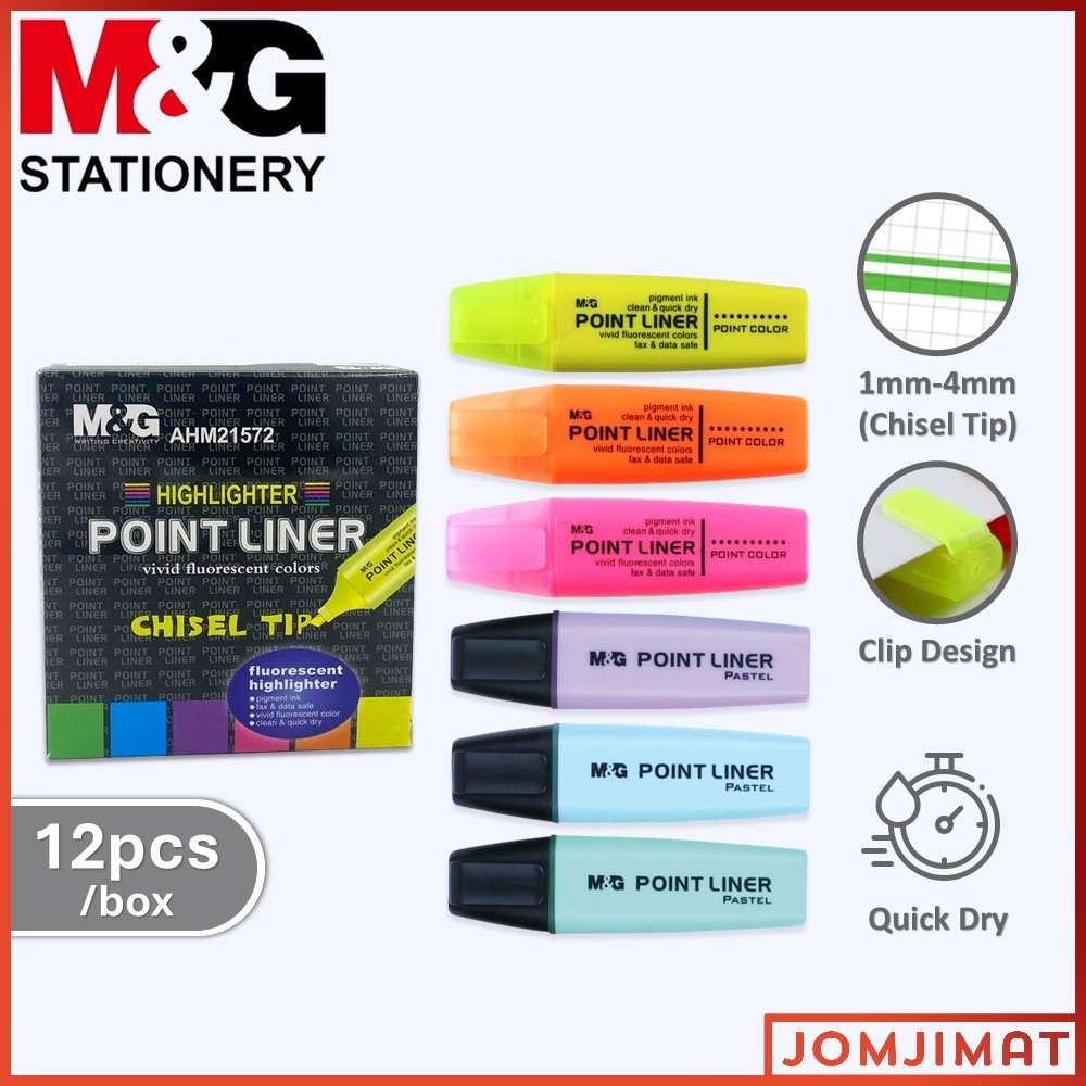 M&G Point Liner Colour Highlighter Pen 12pcs/box AHM21572 (AHM21571 ...