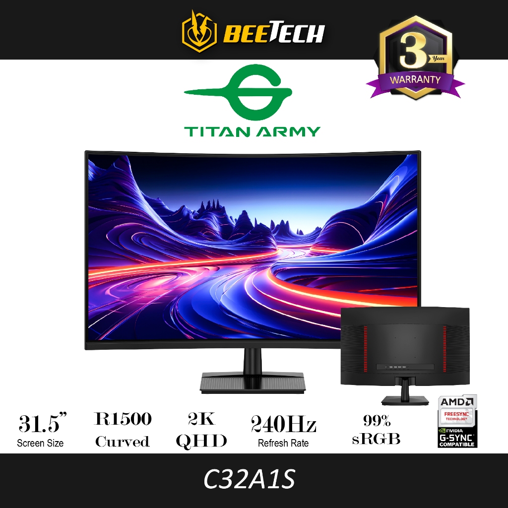 TITAN ARMY C32A1S 32" 1500R Curved QHD 240hz 1MS HDR10 99%sRGB HDMI2.1 ...