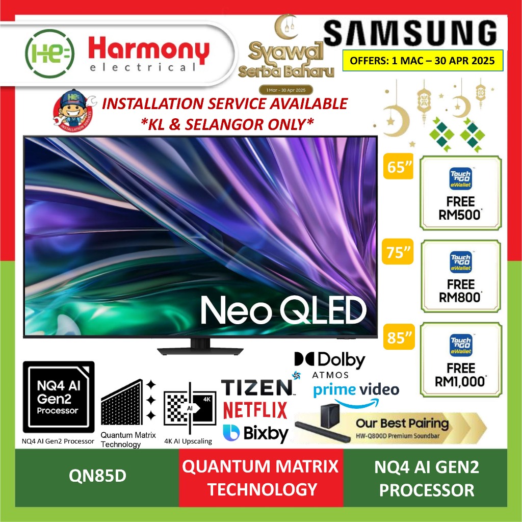 SAMSUNG 65" 75" 85" Neo QLED 4K QN85D Smart TV QA65QN85DBKXXM ...