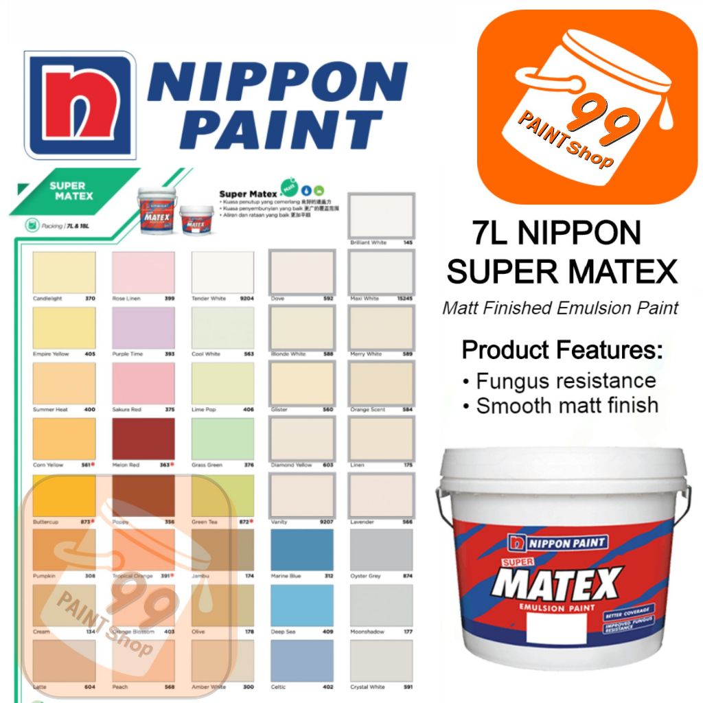 7L NIPPON SUPER MATEX - Matt Finished Interior Acrylic Emulsion Paint ...