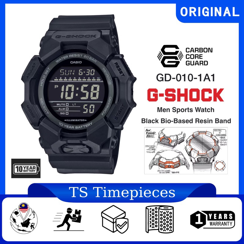 G SHOCK Black Bio-Based Resin Band Men Sports Watch GD-010-1A1 / GD-010 | Shopee Malaysia