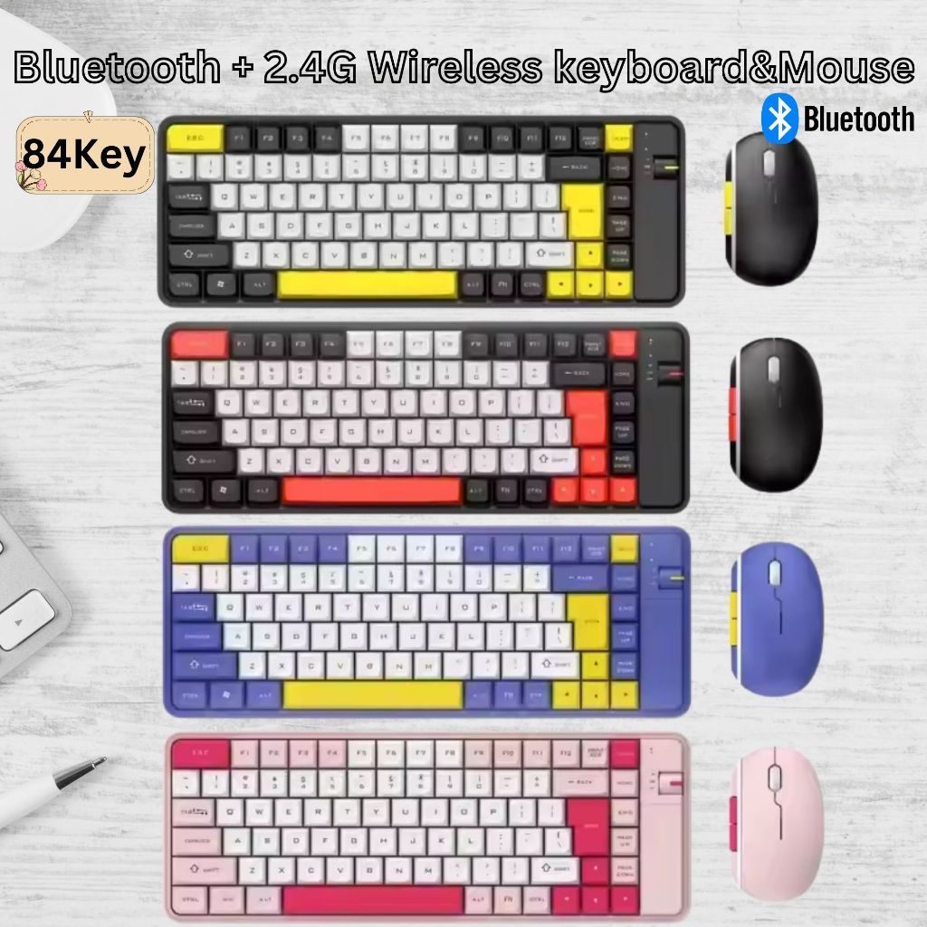 Rechargeable Dual Connection 84 Key Keyboard&Mouse Combo Wireless ...