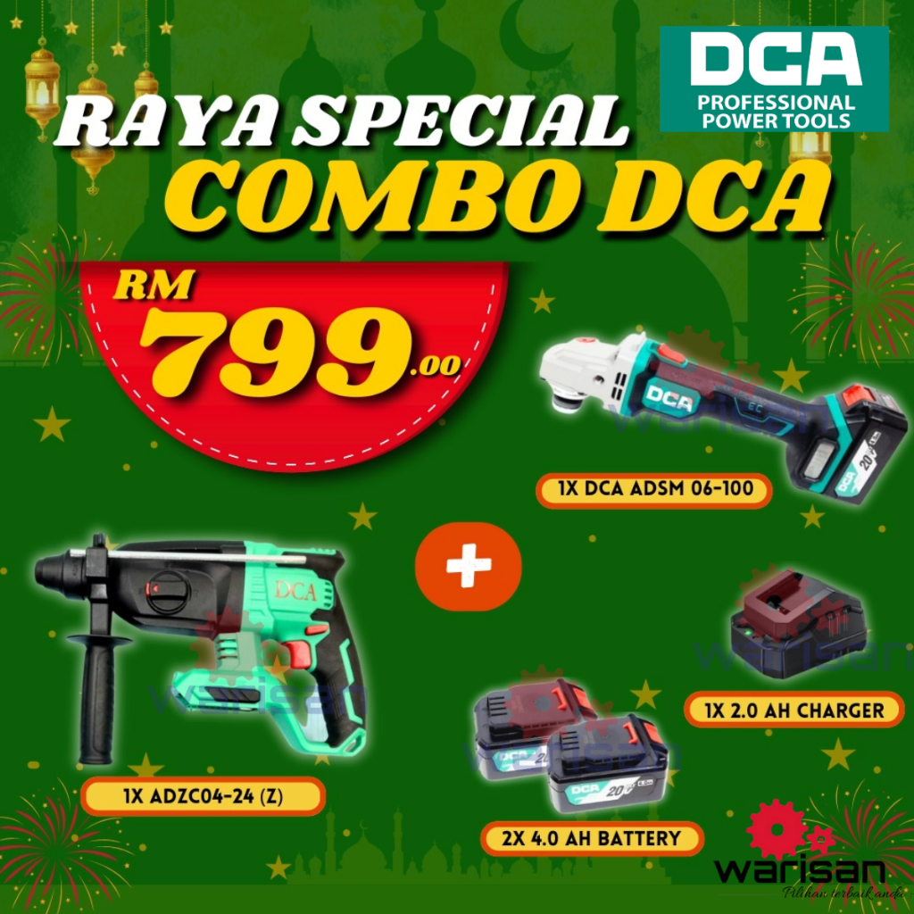 DCA RAYA SPECIAL COMBO PROMO ( ADSM06-100EM 4" Angle Grinder + ADZ04-24Z Rotary Hammer ...