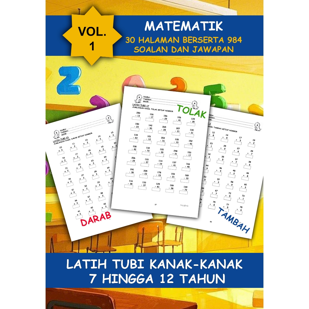 Latih Tubi Soalan Matematik 7 hingga 12 Tahun | Tambah | Tolak | Darab | PDF | kanak-kanak ...