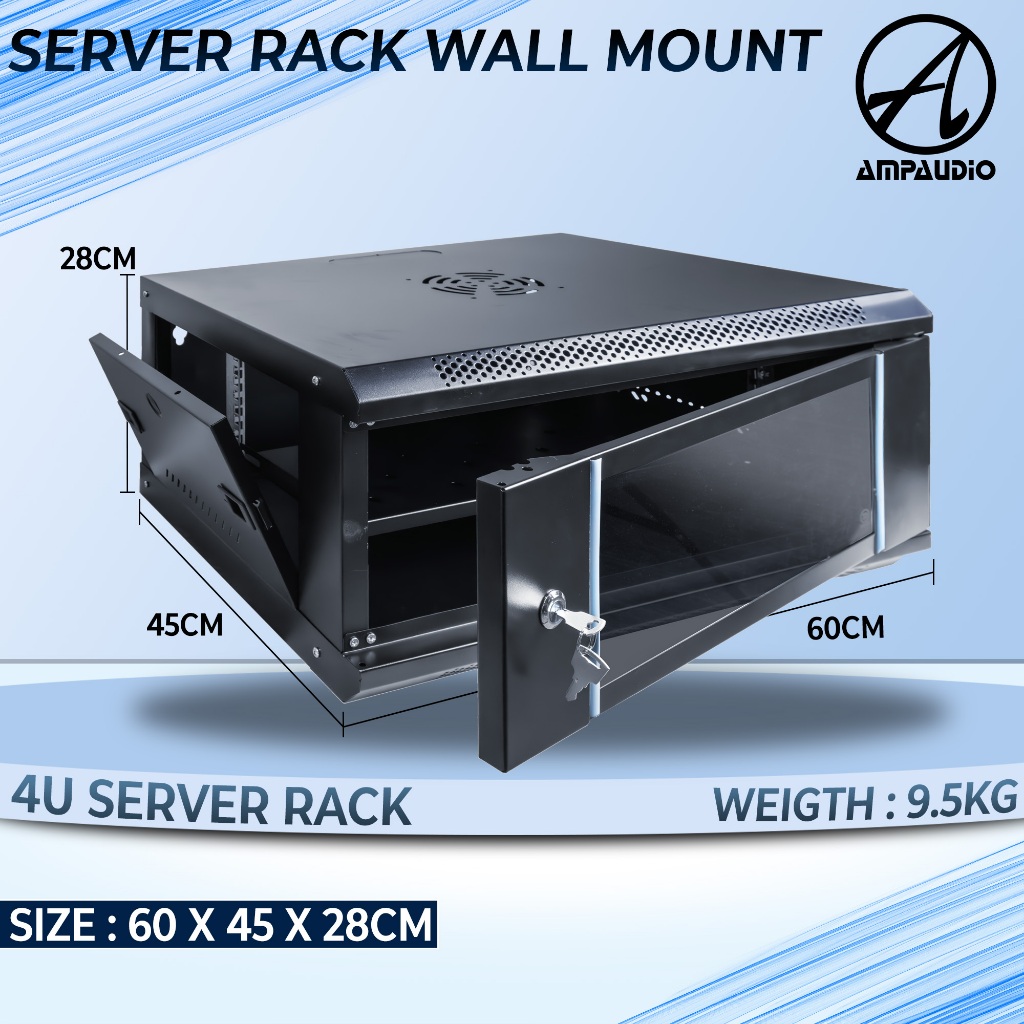 AmpAudio 4U Server Rack Wall Mount (FREE TRAY) Server Rack Dinding ...