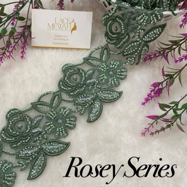 🌺 READYSTOCK LACE FULL BEADED BUNGA ROS 🌺 BORDERLACE SIMPLE KECIL COMEL ...