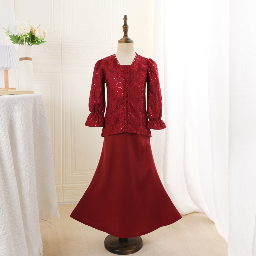MAROON KEBAYA Kurung Exclusive Perempuan 2025 1Y-12Y Maroon / Dusty ...
