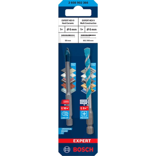 BOSCH HEX-9 HARDCERAMIC + HEX-9 MULTICONSTRUCTION DRILL BIT 6MM ...