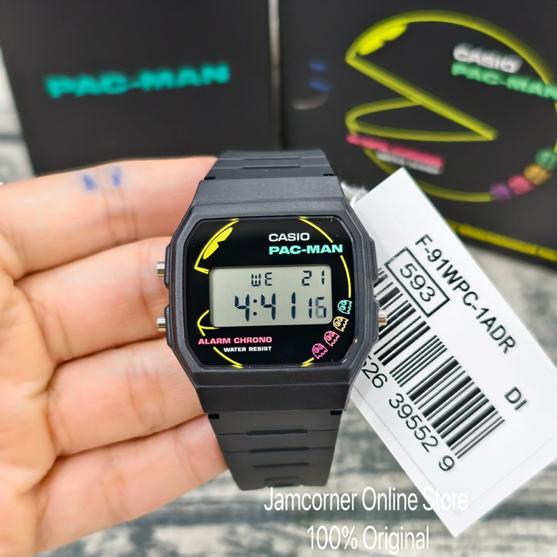 *PAC-MAN collaboration models*CASIO Vintage F-91WPC-1A bold face layout ...