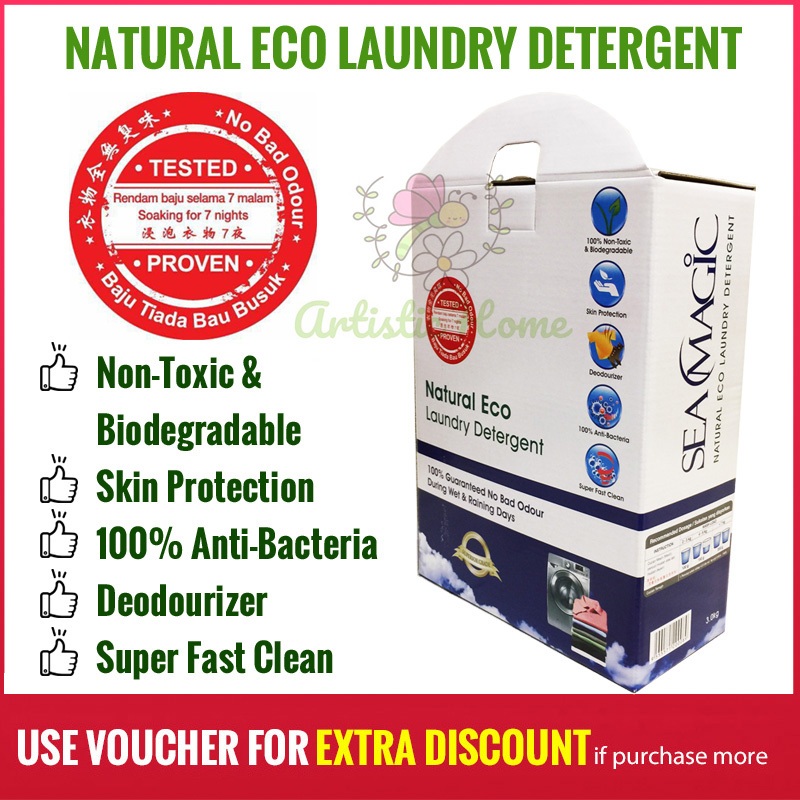 Sea Magic Natural Eco Powder Laundry Detergent 3kg天然洗衣粉 | Shopee Malaysia