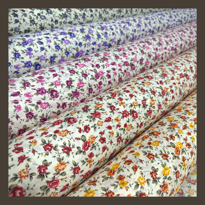 Vintage Floral Printed Polyester Cotton Fabric / Kain Corak Bunga ...