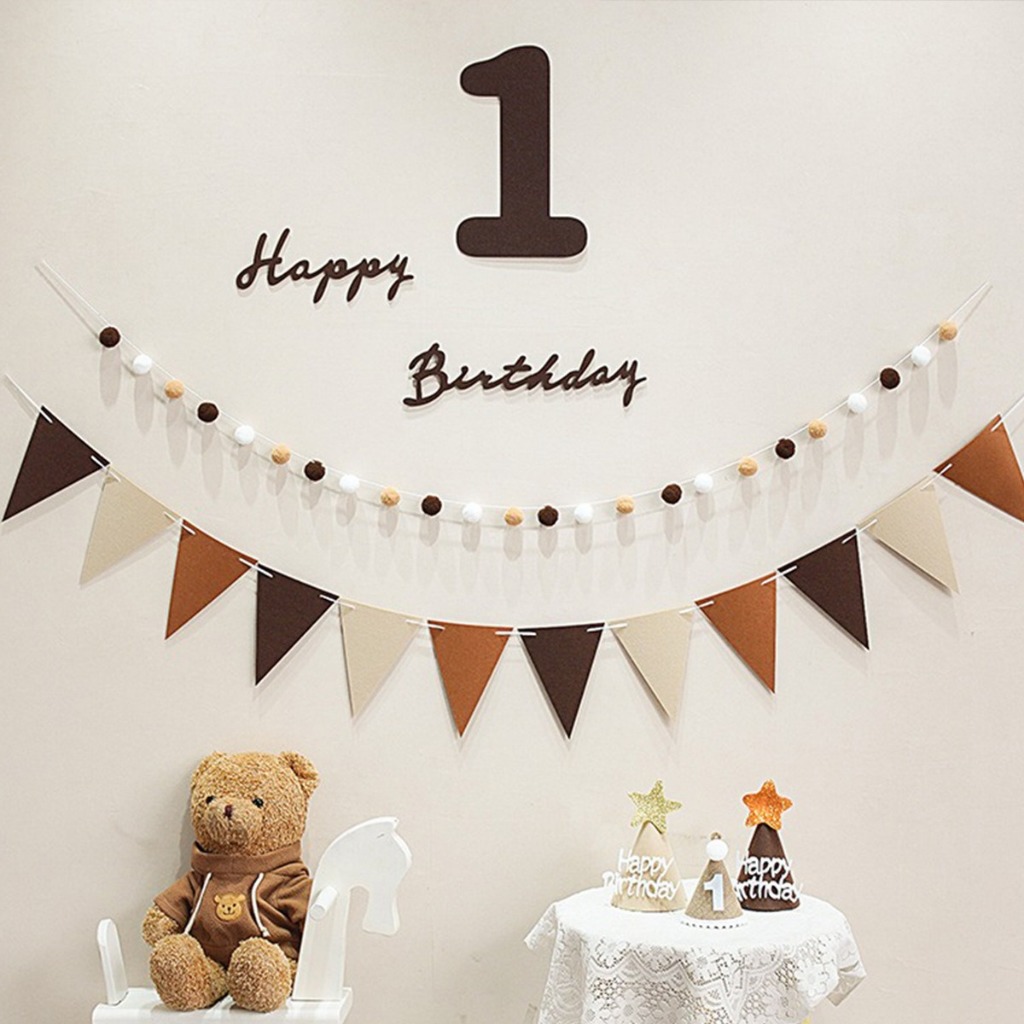 【Art Living】 Kids Birthday Deco Brown Felt Flags Cute Baby Birthday ...