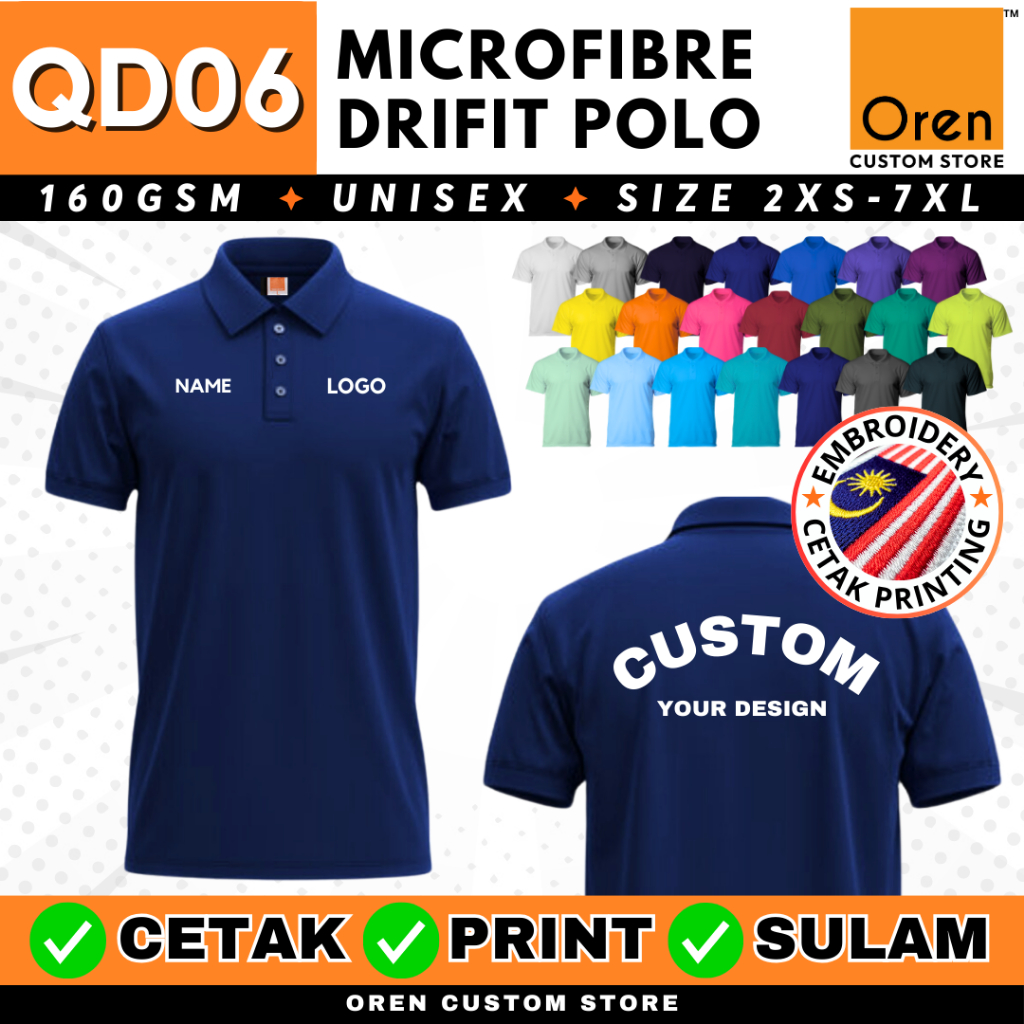CUSTOM T-shirt Printing Sulam Oren Sport Cetak Baju Polo Collar Jersey ...