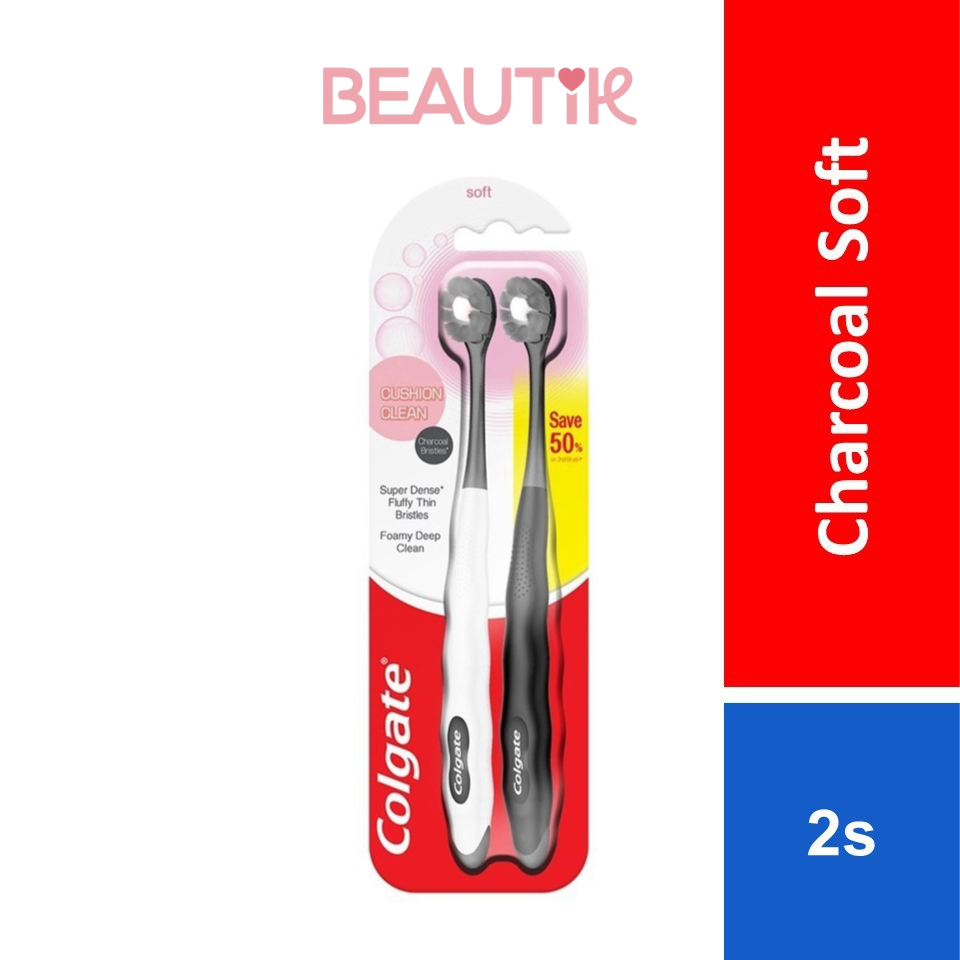 Colgate Cushion Clean Charcoal Super Dense Fluffy Thin Toothbrush Soft ...