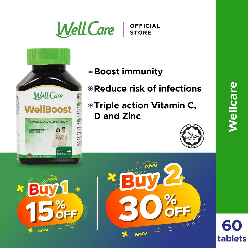 Truelifesciences Wellcare WellBoost Tablets 60's | Immunity Boost | Vitamin C | Vitamin D | Zinc ...