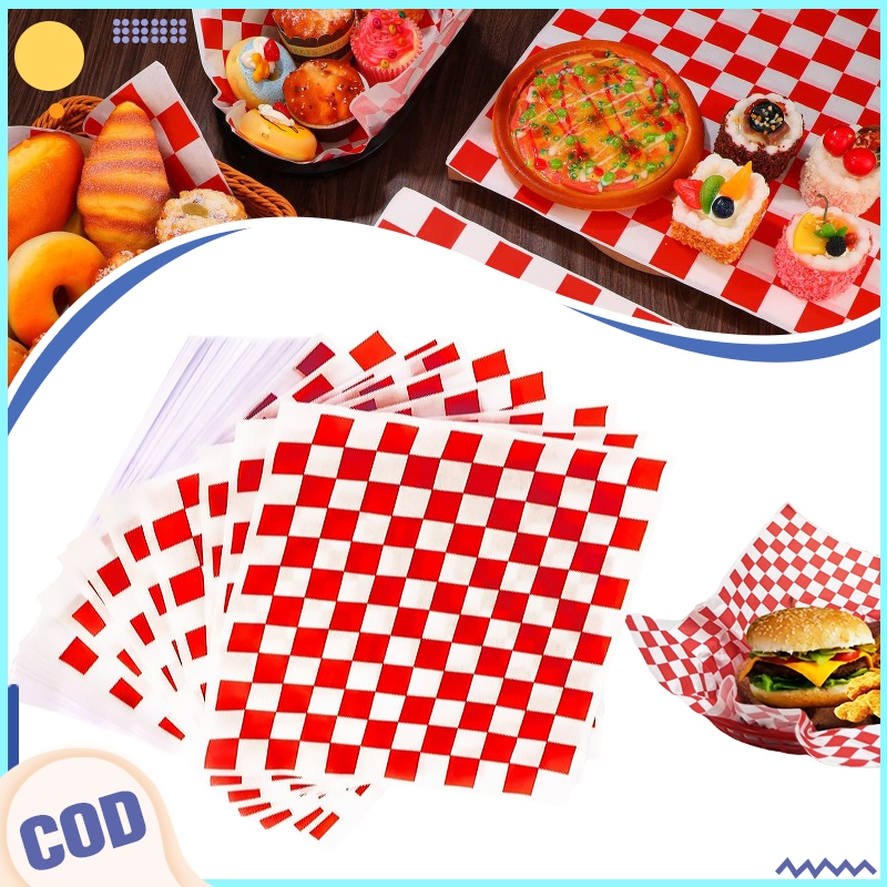 100 Pcs Food Wax Sheets Red and White Fat Repellent Checkered Food ...