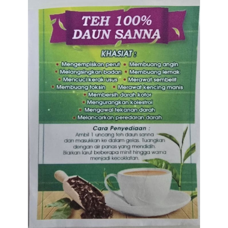 TEH DAUN SENNA SANNA TEA LEAVES SACHET (10 UNCANG , 5GRAM PER UNCANG ...