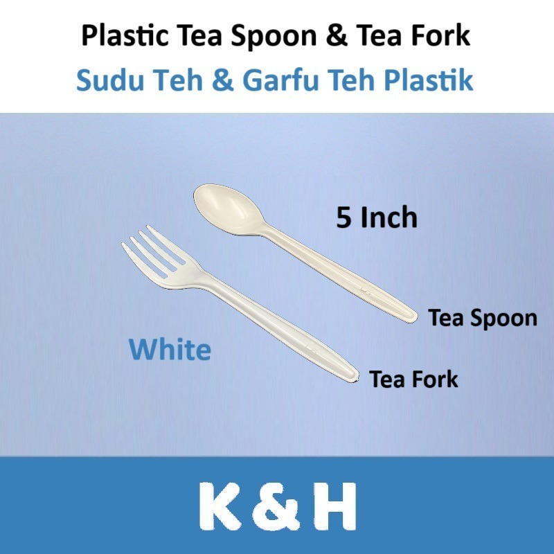 Sudu & Garpu (50 PCS) 5" Plastic Tea Spoon/ Fork White - Disposable ...