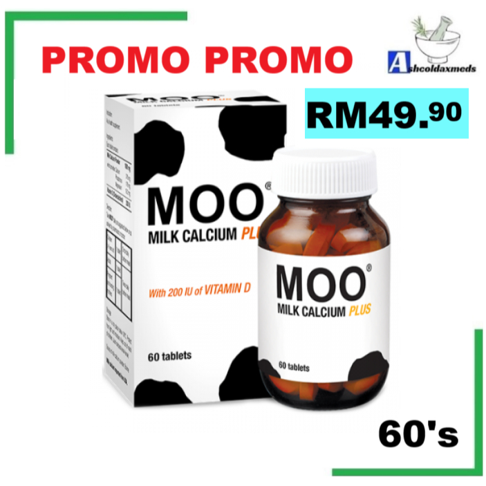Moo Milk Calcium Plus 60 Tablets EXP01/2026 | Shopee Malaysia