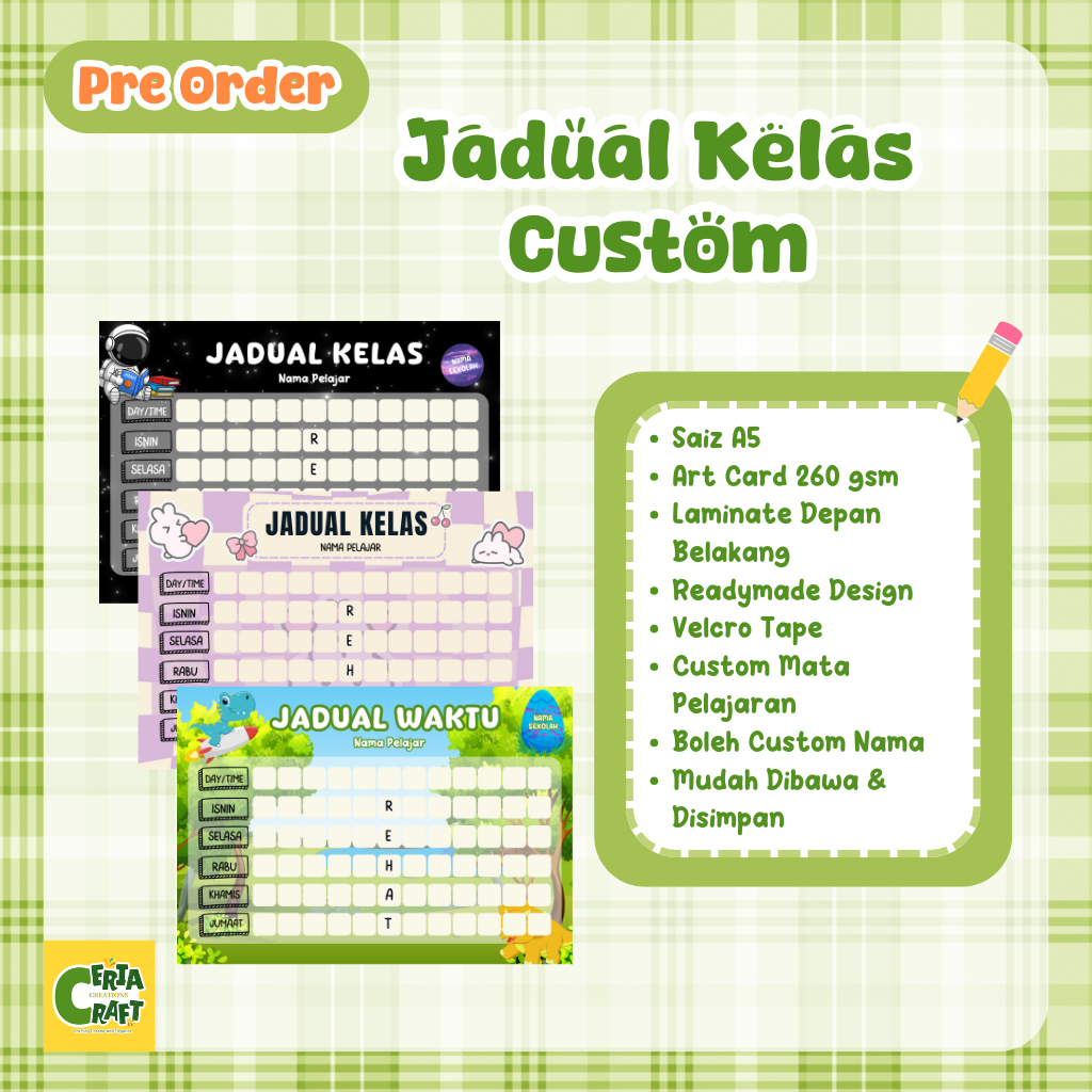 Jadual Waktu/ Jadual Kelas/ Time Table/ Custom Mata Pelajaran | Shopee ...