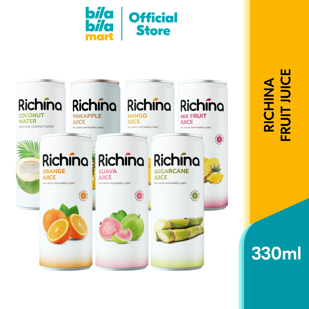 RICHINA Fruit Juice Jus Buah (330ml) Coconut Water, Pineapple, Mango ...