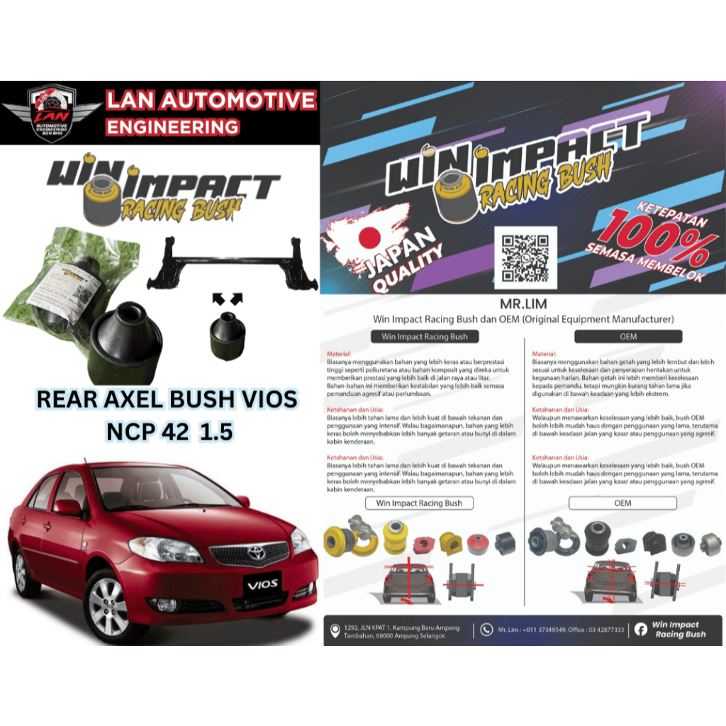 Toyota Vios NCP42 (2002-2007 year) Rear Suspension Axle Bush WIN IMPACT ...