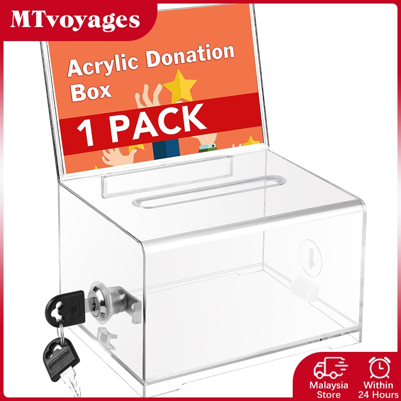 Clear Donation Box with Lock Ballot Box with Sign Holder Clear Donation ...