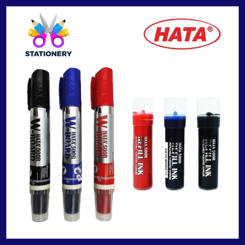 HATA Refillable Whiteboard Marker Pen 500 Refillable Black / Blue Red ...