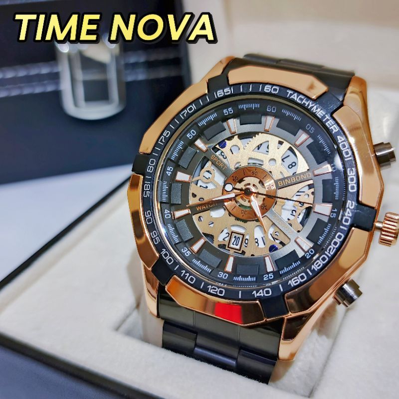 BINBOND Luxury Skeleton Jam Tangan Lelaki Mewah Stainless Steel Tahan ...