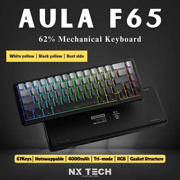 AULA F65 Mechanical Keyboard 62% 67 Key RGB Tri-Mode Wired Bluetooth 2 ...