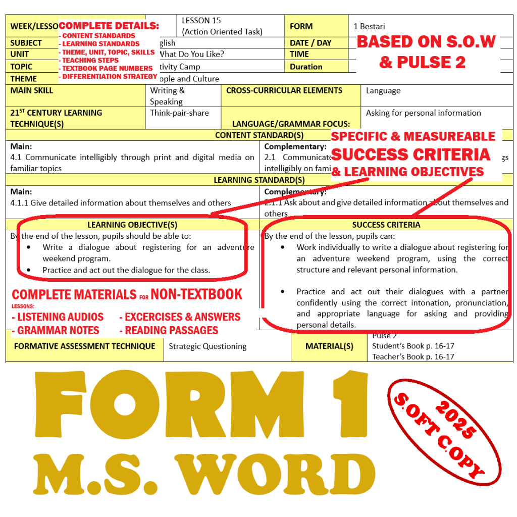 2025 RPH BAHASA INGGERIS SEKOLAH MENENGAH FORM 1 KSSM CEFR ENGLISH LESSON PLANS LENGKAP SETAHUN ...