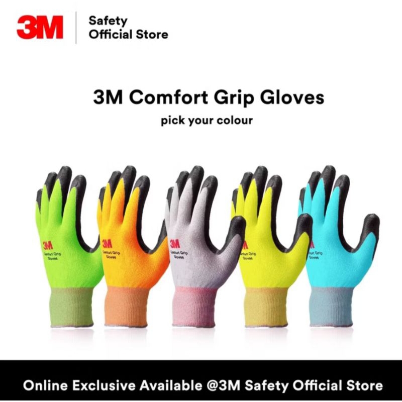 3M™ Comfort Grip Gloves General Use Colours Work Glove - Grey, Orange ...