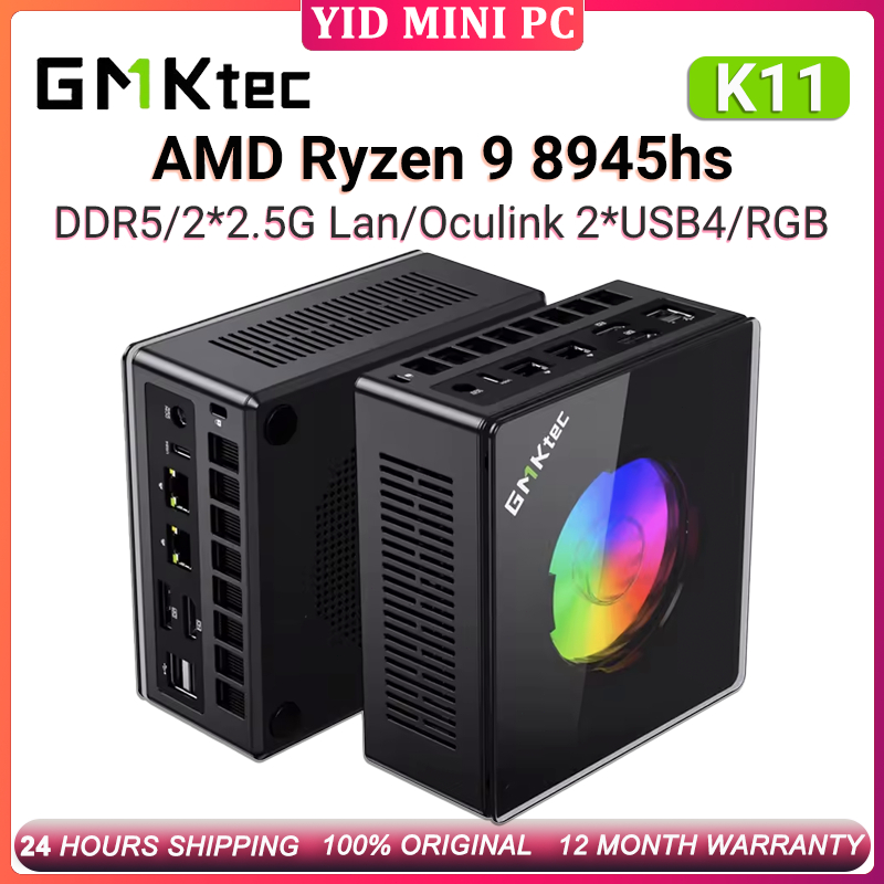GMK K11 Mini PC AMD R9 8945HS DDR5 5600MHz Oculink USB4*2 Windows 11 Pro RGB Gaming PC 1 Year ...