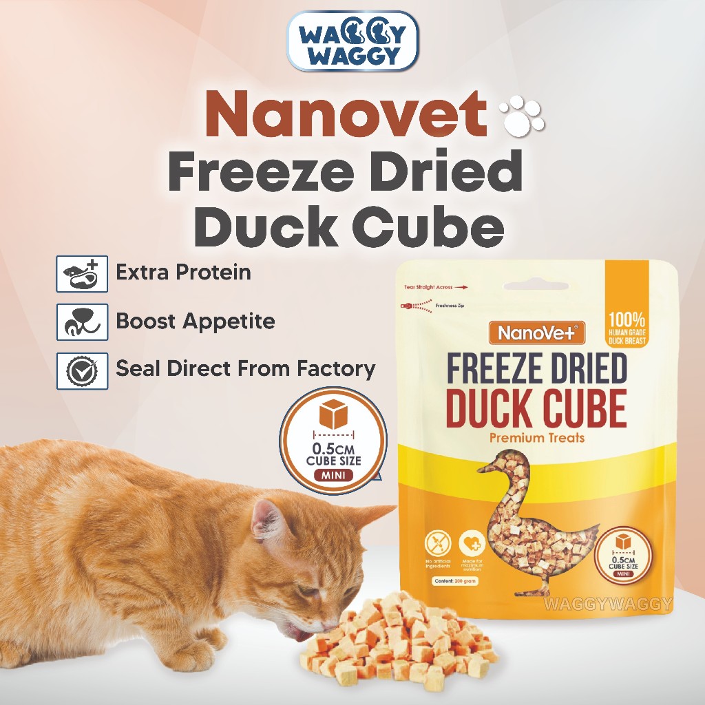 WaggyWaggy Nanovet Freeze Dried Duck Cube Premium Treats Booster (200gm ...