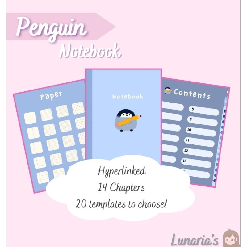LUNARIA'S [Notebook] Baby Penguin Hyperlinked Digital Notebook | PDF ...