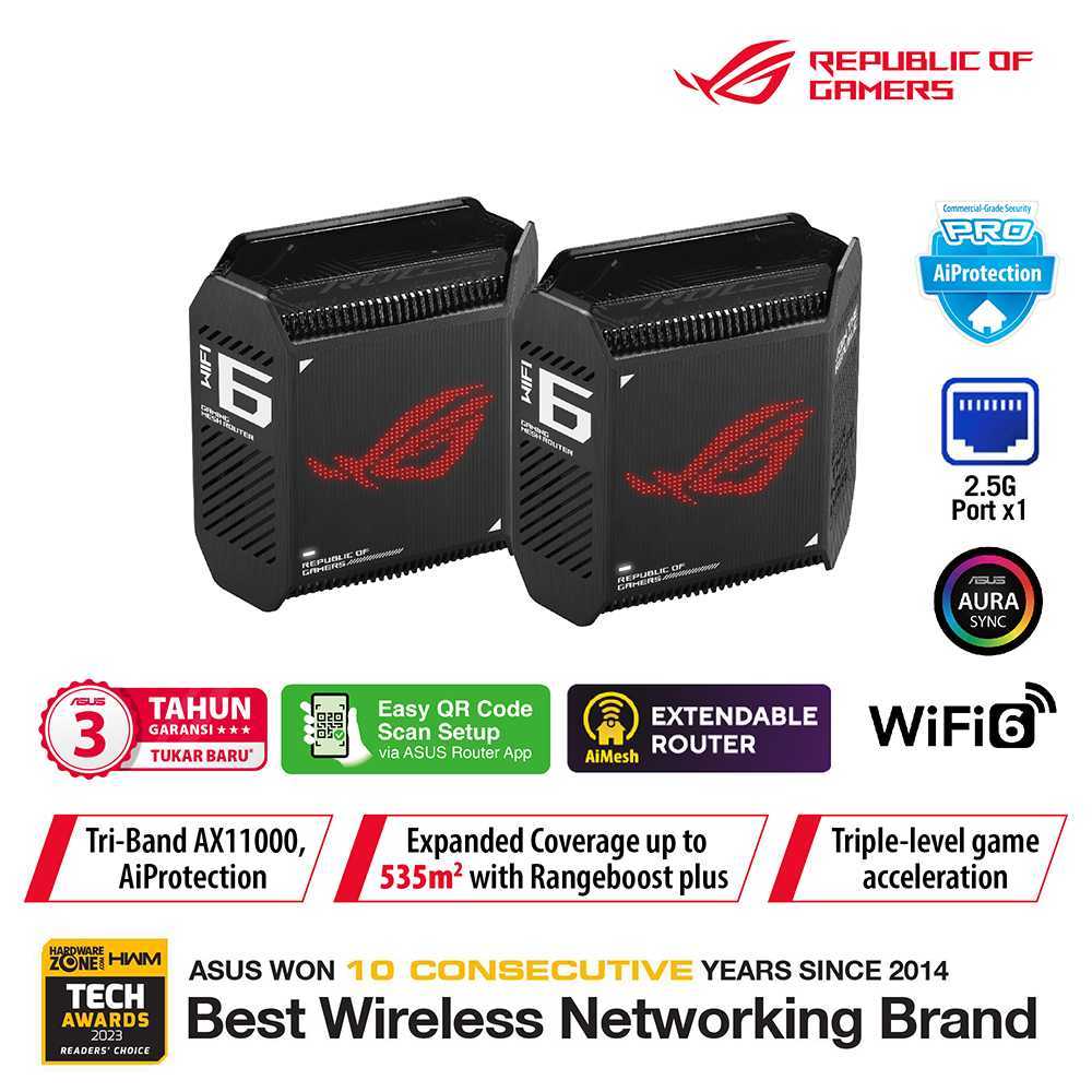 ASUS ROG Rapture GT6 Tri-Band WiFi 6 Mesh WiFi System, covers up to ...