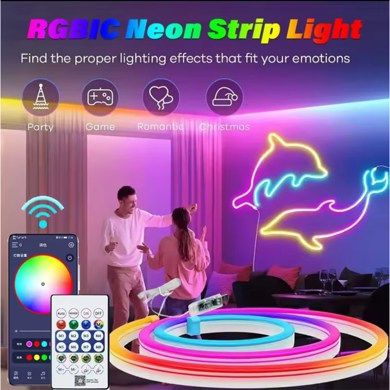 LED Neon Rope Light APP Control Strip Lights Music Sync Color Changing ...