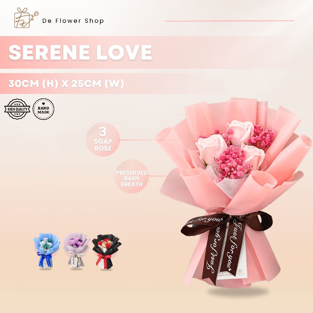 Soap Rose Flower Bouquet Serene Love 3 stalk Soap Rose with preserved ...