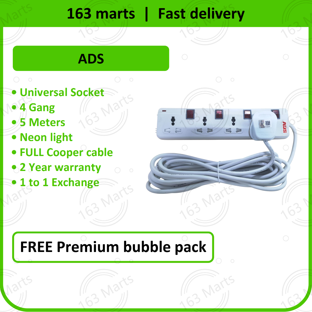 ADS Universal Multi Socket Extension Trailing plug Power strip ...