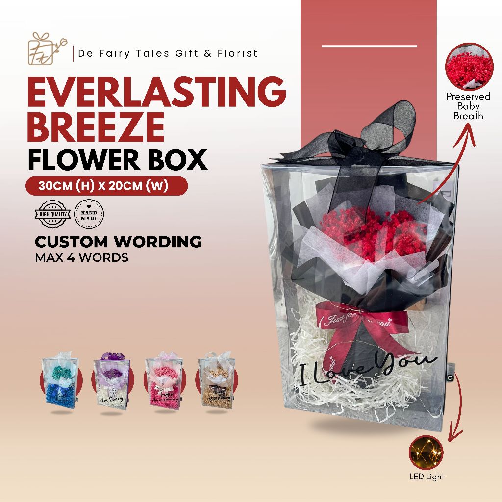 Baby Breath Bouquet Transparent PVC Gift Box with LED preserved baby ...