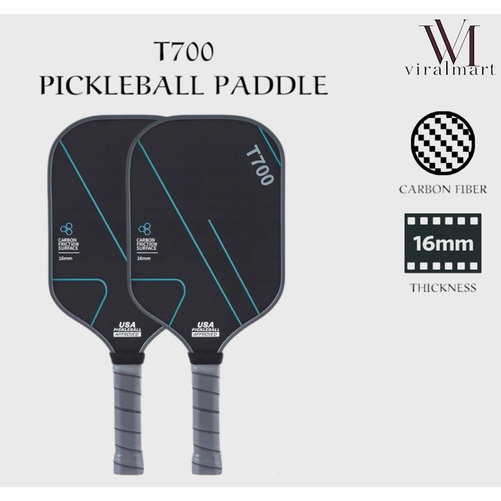 Set Raket Pickleball T700 – 16mm Carbon Fiber Pickleball Paddle with ...