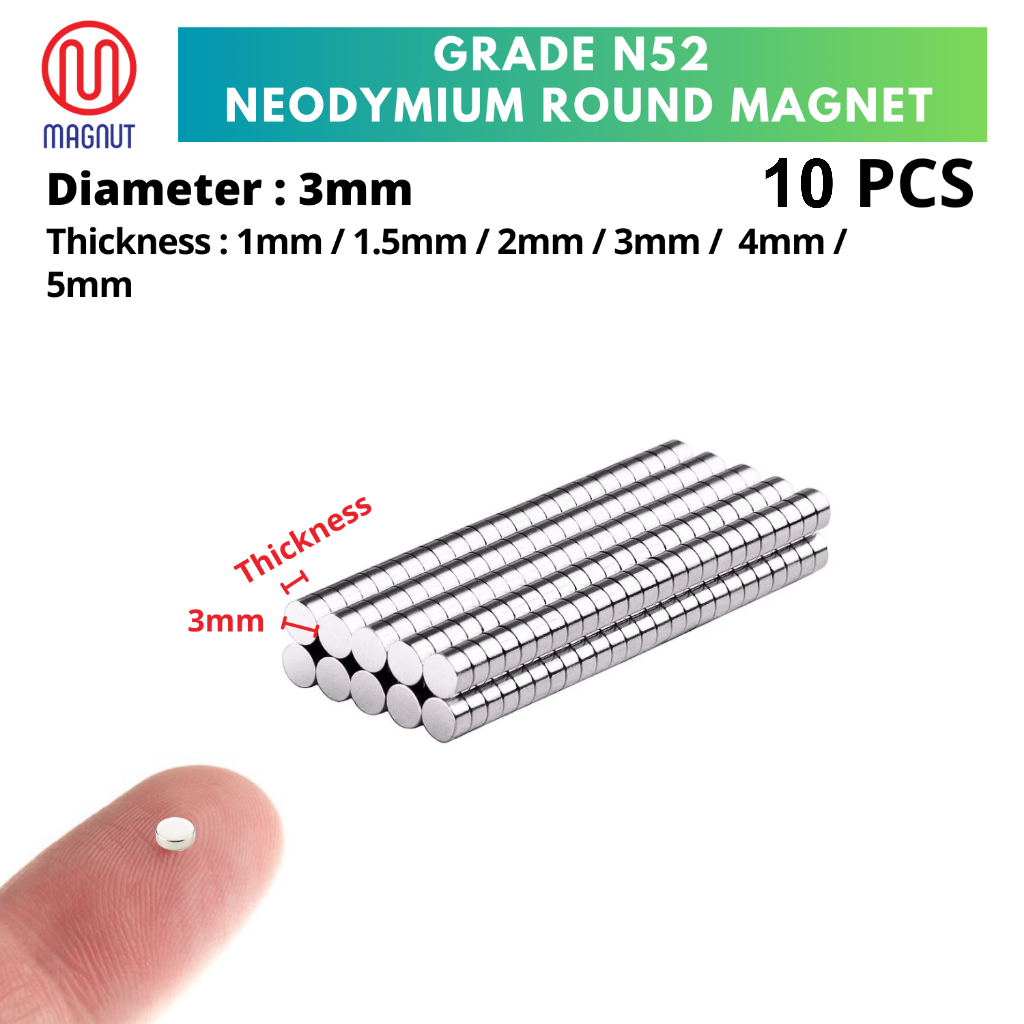 10pcs Grade : N52 Diameter : 3mm Thickness : 1mm/1.5mm/2mm/3mm/4mm/5mm Neodymium Extra Strong ...