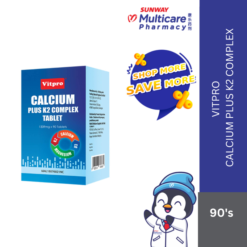 Vitpro Calcium + K2 Complex Tab 1339mg (90’s) | Calcium, Vitamin D3 ...