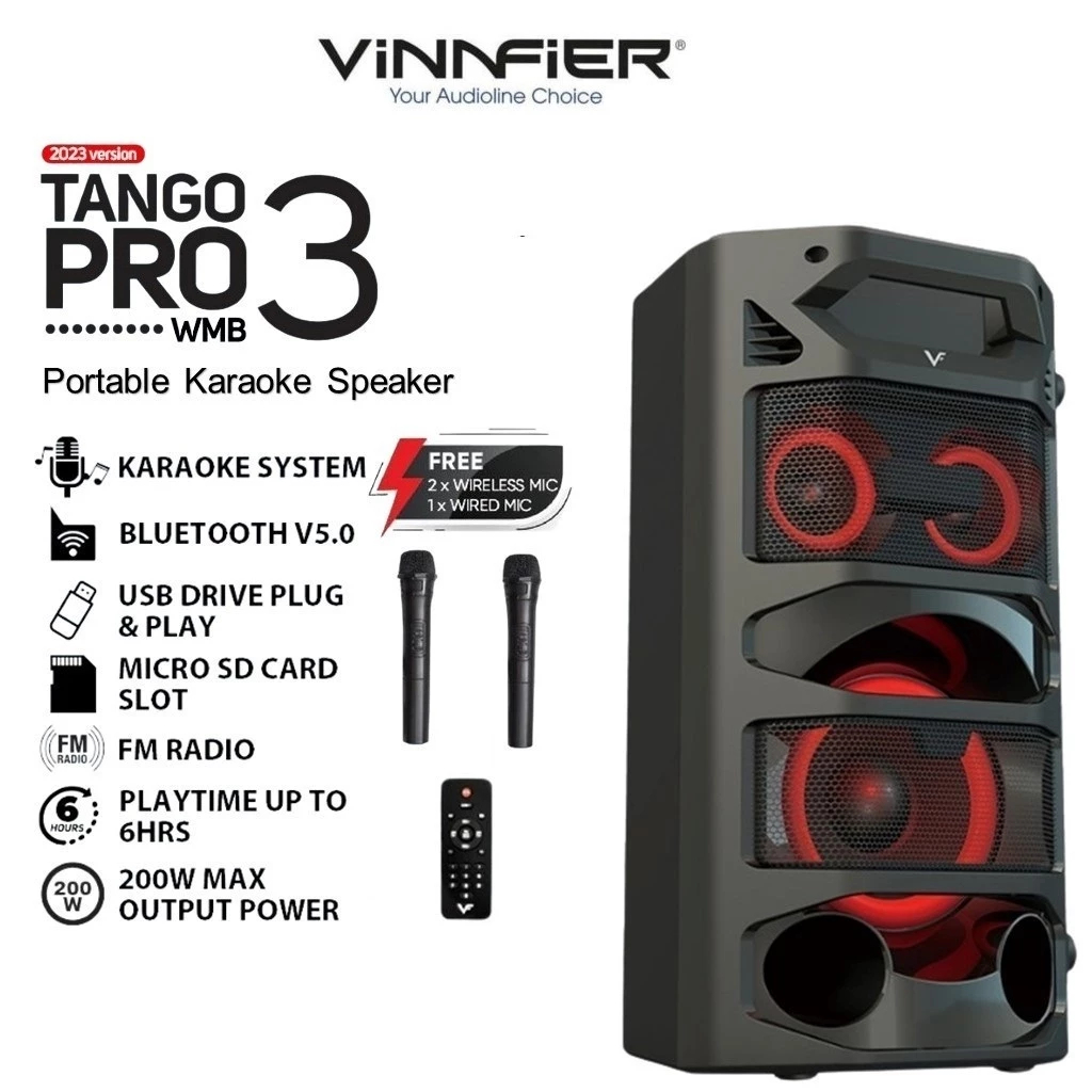 Vinnfier VF Tango Pro 3 WMB with 2 Wireless Mic Portable Karaoke Bluetooth Speaker KTV Speake ...