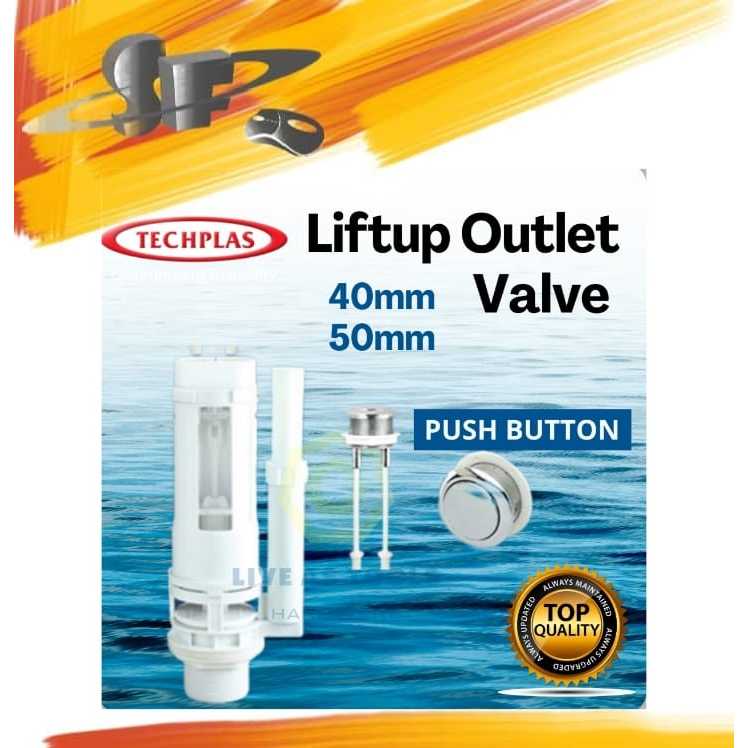 SINGLE FLUSH LIFT UP OUTLET VALVE WITH SINGLE FLUSH BUTTON, 40MM / 50MM, TECHPLAS S200A, 1 YEAR ...