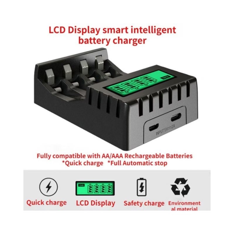 Smart fast charger with LCD display for AA/AAA NiMH/NiCd rechargeable ...