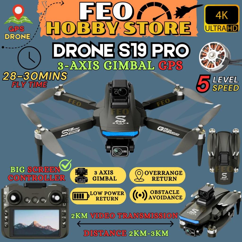 FEO DRONE S19 Pro GPS 2KM Tranmission Screen Controller 3 Axis Gimbal ...