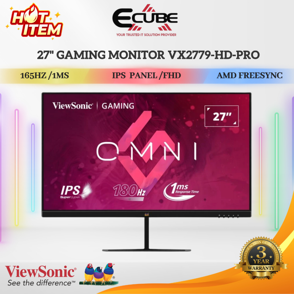 ViewSonic VX2779-HD-PRO 27” Gaming Monitor | FHD | IPS | 165Hz | 1ms | FreeSync | HDMI + DP ...